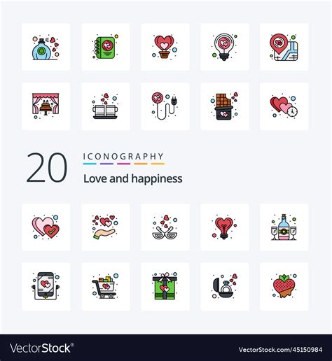 20 Love Line Filled Color Icon Pack Like Glass Vector Image