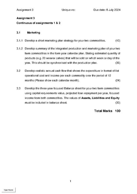 Agr4701 Assessment 3 2024 Assignment 3 Unique No Due Date 8 July