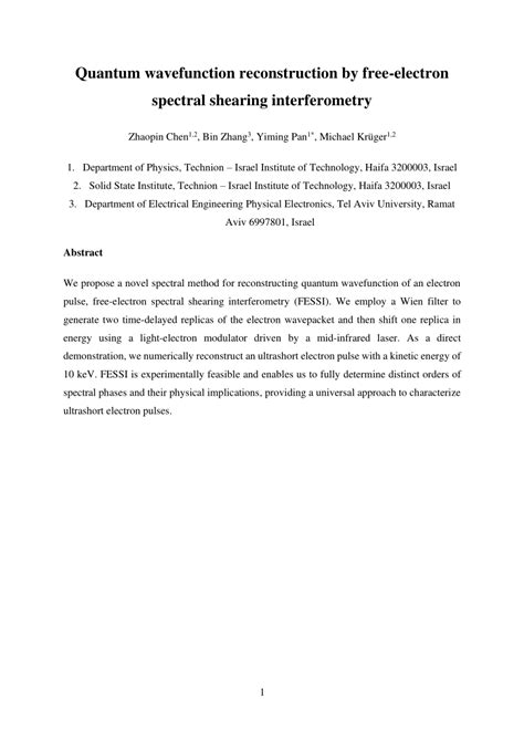 Pdf Quantum Wavefunction Reconstruction By Free Electron Spectral Shearing Interferometry