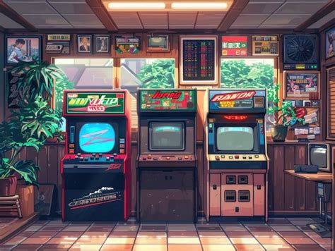 Retro Arcade Nostalgia Digital Art With Pixelated Graphics And Vintage Gaming Decor In A Cozy
