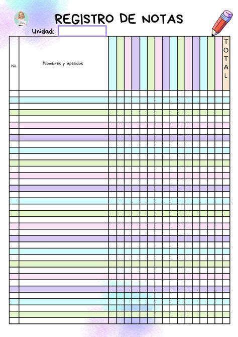Registro De Notas Para Imprimir
