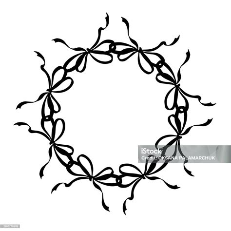 실크 리본 리본에서 화 환 벡터 그래픽 일러스트 레이 션이 분리되어 있습니다 테이프의 둥근 프레임 휴일 장식을 위한 테두리 로맨틱한 아이콘 실루엣 초대장 엽서 크리스마스