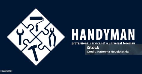 파란색의 핸디맨 개념 보편적 인 감독의 전문 서비스 작업장 수리공 서비스 목수 모든 유형의 주택 수리 망치 펜치 렌치 페인트