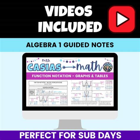 Functions And Domain And Range Guided Notes Lessons Algebra 1 By