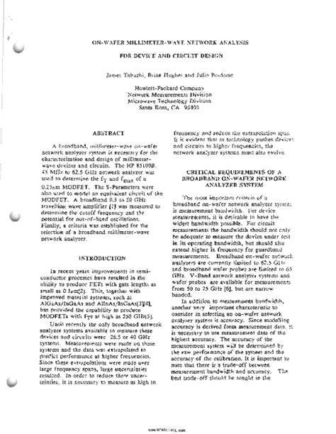 Pdf On Wafer Millimeter Wave Nework Analysis For Device And Circuit