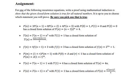 Assignment For One Of The Following Recurrence