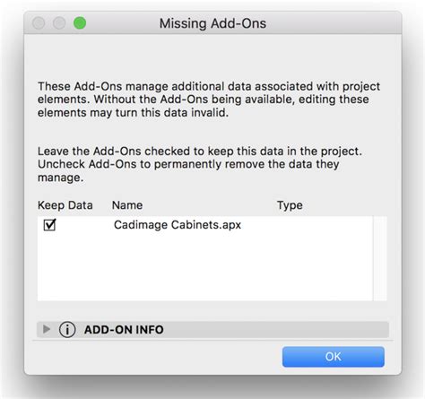 missing add ons message support site