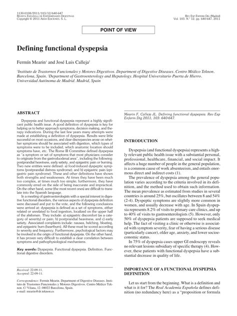 Pdf Defining Functional Dyspepsia
