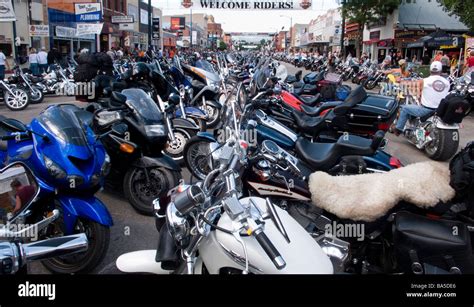 Hundreds Of Parked Motorcycles Annual Sturgis Motorcycle Rally South