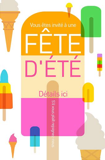 프랑스어로 팝시클과 아이스크림이 들어간 여름 파티 포스터 아이스크림에 대한 스톡 벡터 아트 및 기타 이미지 아이스크림 파티