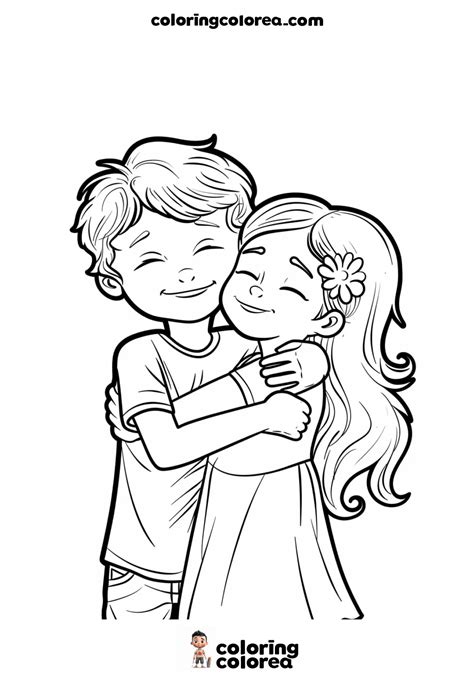Dibujo Para Colorear Gratis De Dos Hermanos Abraz Ndose