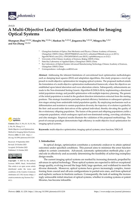 Pdf A Multi Objective Local Optimization Method For Imaging Optical Systems