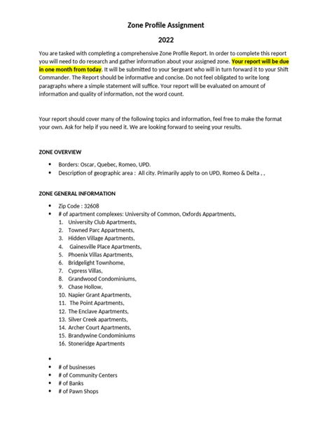 Zone Profile Assignment Original 2022 Pdf
