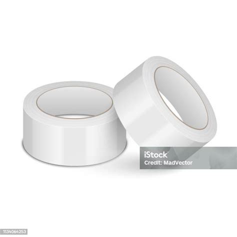 벡터 현실적인 흰색 3d 광택 테이프 롤 스티커 덕트 테이프 템플릿 로고 인쇄 목 업 설정 된 근접 촬영 흰색 배경에 고립 모의