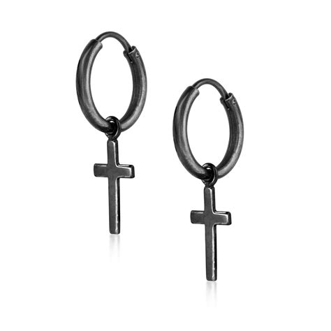 Black Dangling Cross Earrings For Men Cross Dangle Earring Oxidized