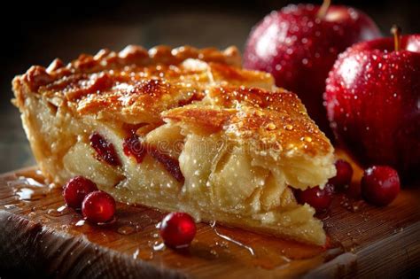 Glazed Apple Pie Slice With Fresh Red Apples Stock Image Image Of