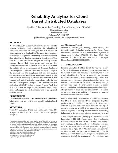 Reliability Analytics For Cloud Based Distributed Databases