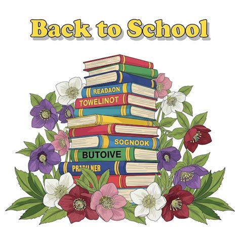 Back To School Stack Of Books With Floral Accents Premium Vector