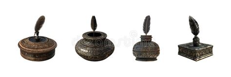 Antique Inkwell And Quill Set Vintage Writing Instruments Collection