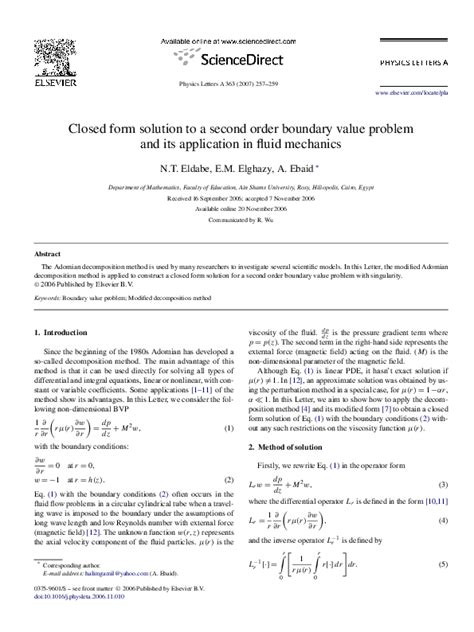 Pdf Closed Form Solution To A Second Order Boundary Value Problem And