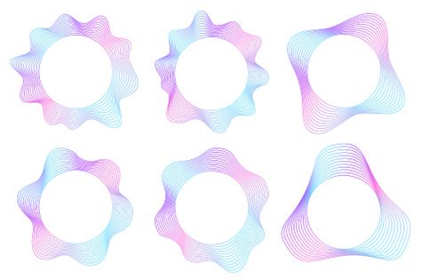 기하학적 왜곡 원 설정 컬러 물결 모양 곡선 디자인 둥근 음파 프레임 미래 스타일의 파동 요소 컬렉션 방사형 곡선 모양 낙서 왜곡 동심원 심플한 디자인 거친에 대한 스톡