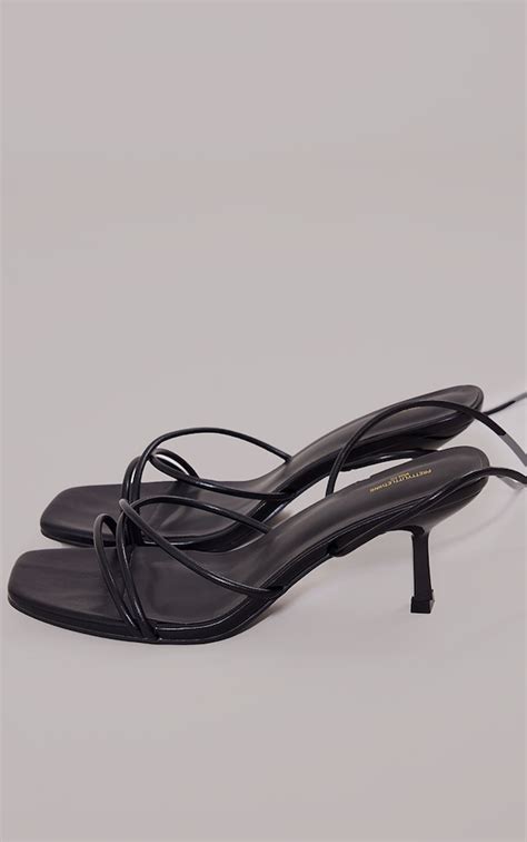 Black Wide Fit Strappy Lace Up Low Heel Sandals Footwear Prettylittlething Usa