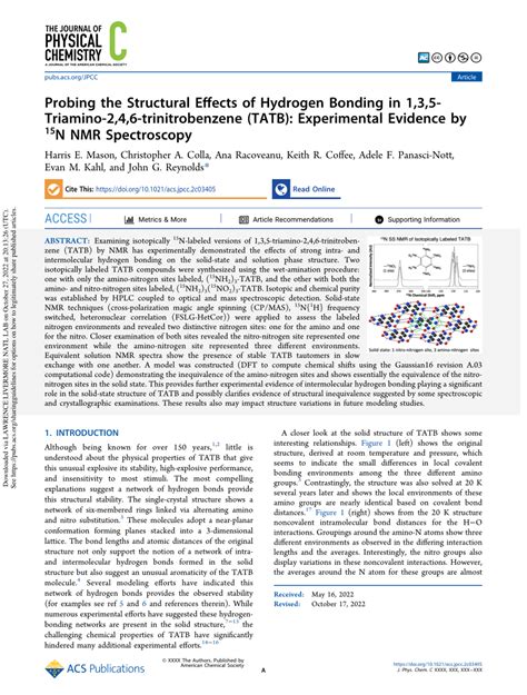 Pdf Probing The Structural Effects Of Hydrogen Bonding In 1 3 5 Triamino 2 4 6 Trinitrobenzene