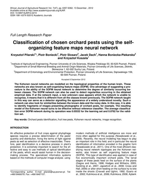 Pdf Classification Of Chosen Orchard Pests With Using The Sofm Neural Network