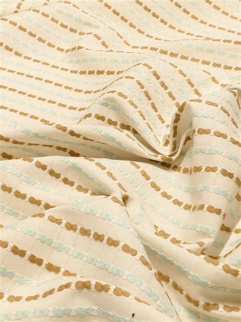 Righe Ricamate Biscotto And Azzurro Tessuto Soft Upholstery Fabric