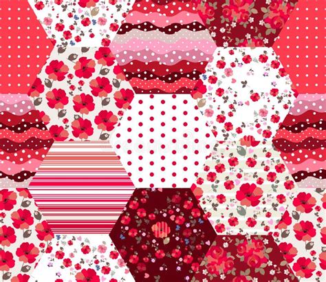 Bright Seamless Patchwork Pattern In Red Colors Patches With Floral And Geometric Ornament