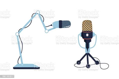 라디오 마이크 세트입니다 라디오 일 벡터 솔리드 아이콘 팟캐스트 흰색 배경에 격리 된 벡터 플랫 일러스트레이션 아이콘 로고 디자인 손 그리기 일러스트레이션에 대한 스톡 벡터