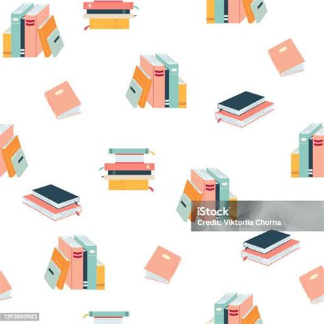 만화 플랫 스타일의 책이있는 완벽한 패턴 다채로운 사전의 벡터 일러스트 레이 션 백과 사전 흰색 배경에 플래너 교과서에 대한