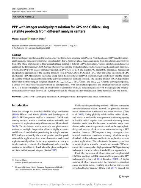 Pdf Ppp With Integer Ambiguity Resolution For Gps And Galileo Using