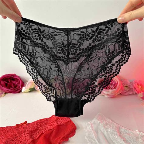 Black Sheer Panty Lace Panties See Through Lingerie Etsy