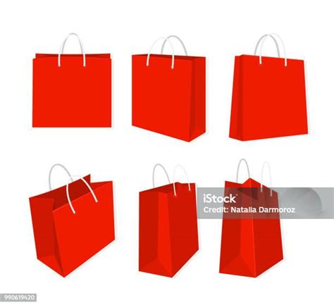 빨간 쇼핑백 종이 또는 플라스틱 핸들이 흰색 배경에 고립의 벡터 그림 집합입니다 가방에 대한 스톡 벡터 아트 및 기타 이미지 가방 빨강 쇼핑 몰 Istock