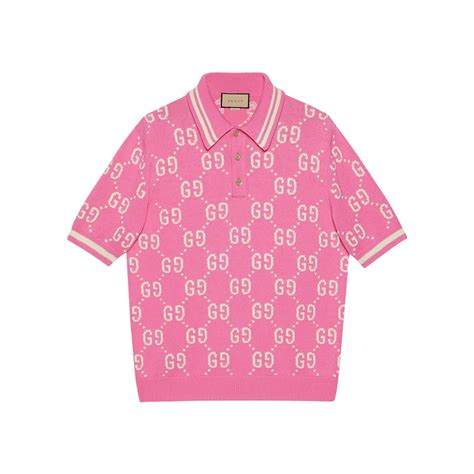 구찌 Gg 코튼 인타르시아 폴로 핑크 아이보리 Gucci Kream