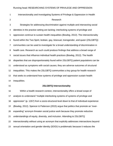 Pdf Intersectionality And Investigating Systems Of Privilege And Oppression In Nursing And