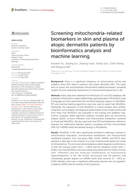 Pdf Screening Mitochondria Related Biomarkers In Skin And Plasma Of