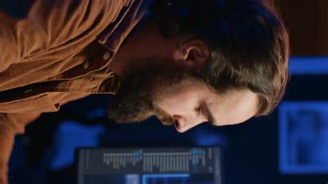 Programmer Using Computer To Update Ai Neural Networks Drinking Coffee