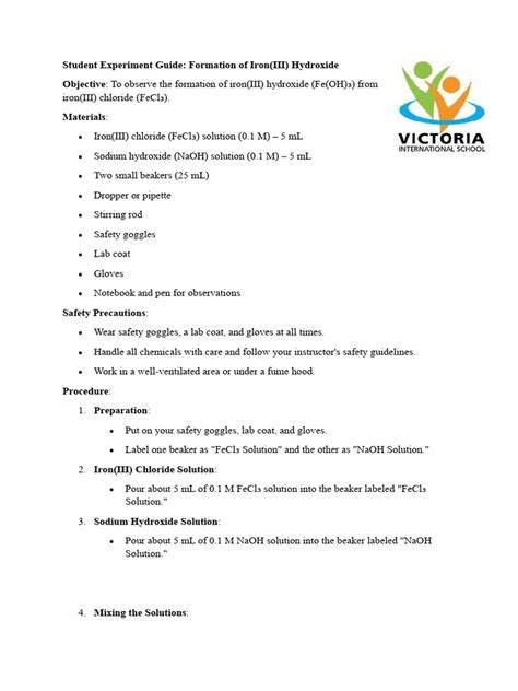 Formation Of Iron Iii Hydroxide Experiment Pdf Hydroxide Sodium Hydroxide