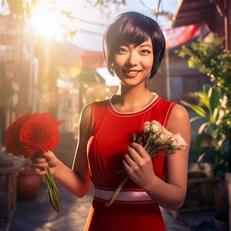 Premium Ai Image Chinese Girl Style Red Wedding Dress