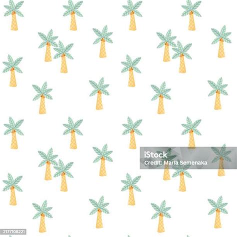 벡터 완벽 한 반복 패턴 와 만화 야자수 와 고립된 통하고 있는 백색 배경 직물 의류 벽지 또는 카드를 위한 야자수를 가진 본 여름 비치 프린트 0명에 대한 스톡 벡터 아트
