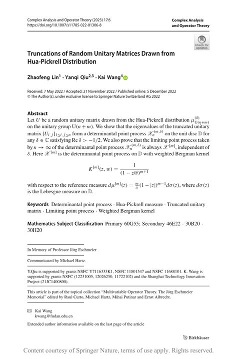 Truncations Of Random Unitary Matrices Drawn From Hua Pickrell
