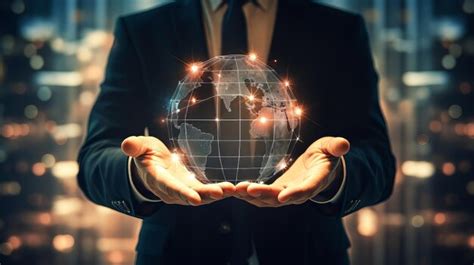 Premium Ai Image Businessman Holding Global Structure Networking