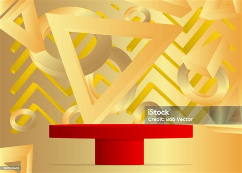 금색 빨간색 노란색 무대 쇼케이스 벡터 모형 제품 디스플레이 추상 실린더 받침대 연단 최소한의 기하학적 형태 0명에 대한 스톡 벡터 아트 및 기타 이미지 Istock