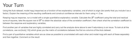 Solved Your Turn Using The Auto Dataset Model Mpg