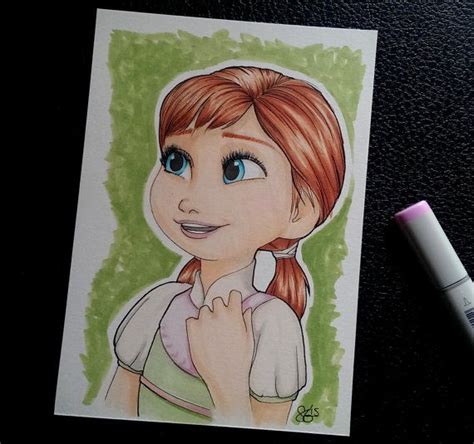 Anna Original Marker Drawing Disneys Frozen Elsa Snowman Etsy Disney Drawings Marker