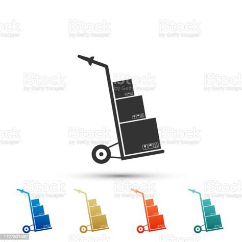 핸드 트럭 및 상자 아이콘 흰색 배경에 고립 돌리 기호입니다 컬러 아이콘에 요소를 설정 합니다 벡터 일러스트 레이 션 그라데이션에 대한 스톡 벡터 아트 및 기타 이미지