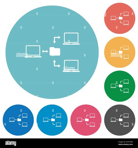 network file system flat white icons on round color backgrounds stock