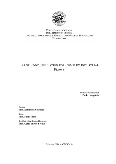 Pdf Large Eddy Simulation For Complex Industrial Flows